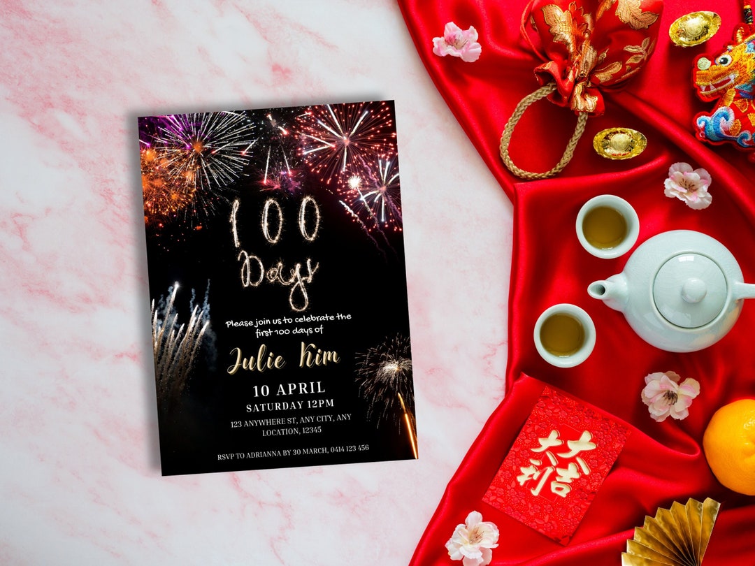 100 Days Birthday Invite, 100th Day Celebration Invitation, Hundred ...