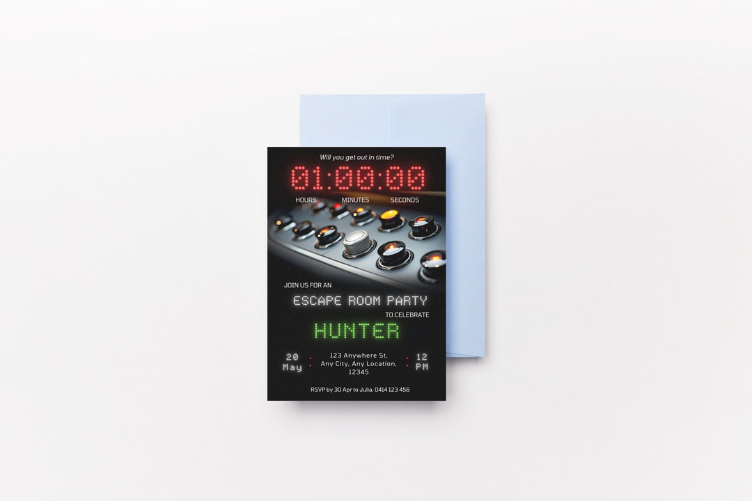 Escape Room Birthday Invitation, Digital Timer Countdown, Beat the Bomb ...
