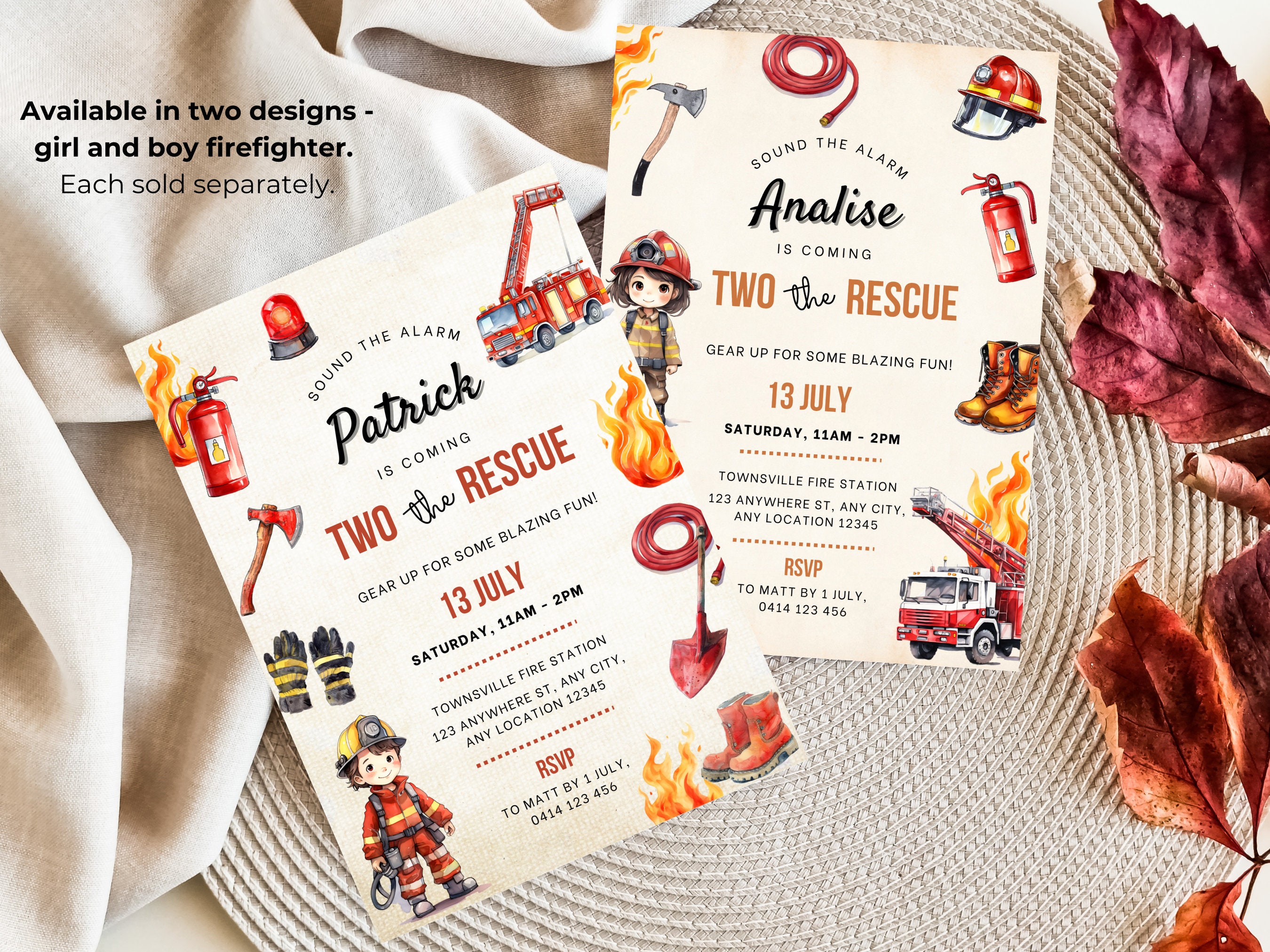 Two the Rescue Invite, Fire Truck Invitation, Sound the Alarm ...