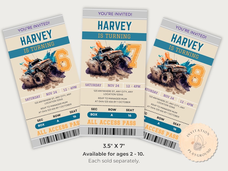 Monster Truck Invite, Monster Truck Rally Ticket Invitation, Monster ...