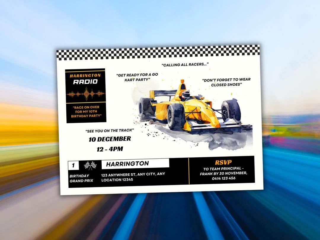 Race Car Birthday Invite, Race Car Driving Birthday Invitation, Fast ...