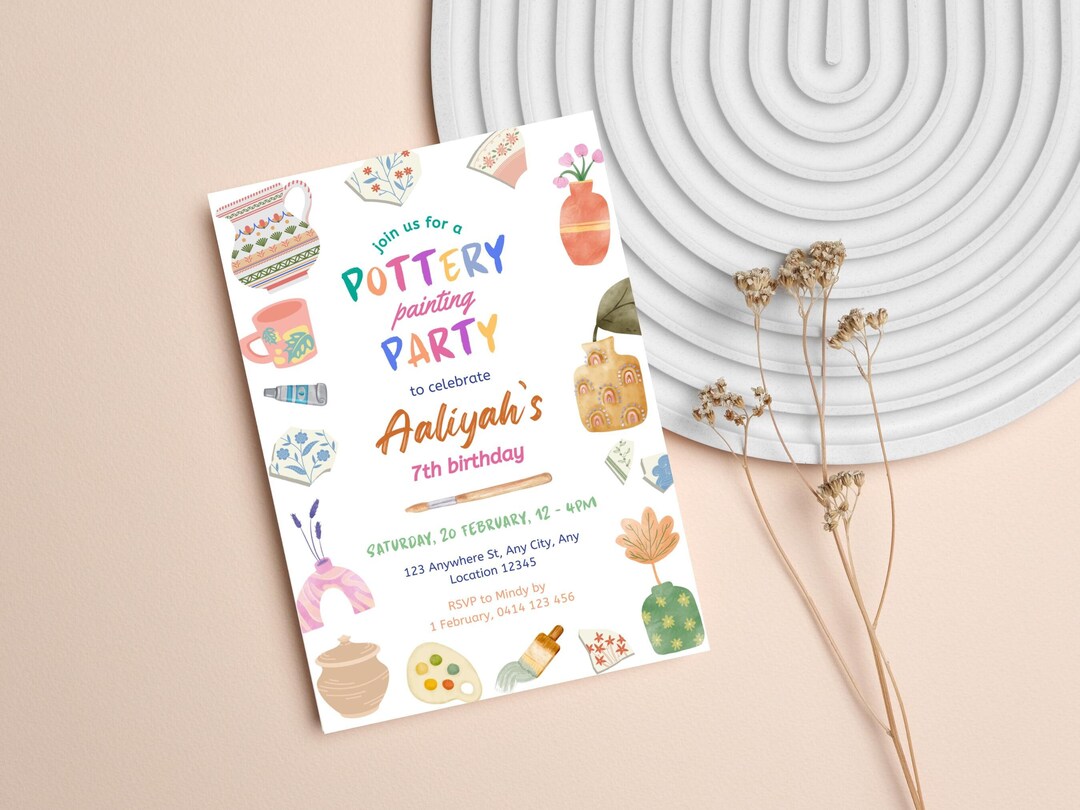 Pottery Painting Birthday Invitation, Art Party Invite, Ceramics Craft ...