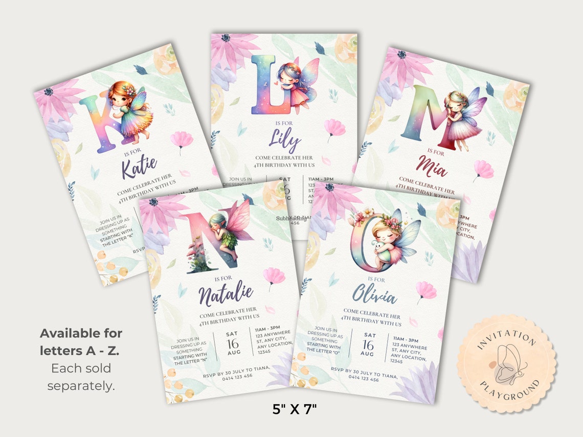 First Letter of Your Name Party Invitation, Fairy Birthday Party Invite ...