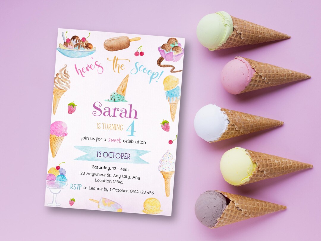 Icecream Birthday Party Invitation, Here's the Scoop Invite, Pool ...