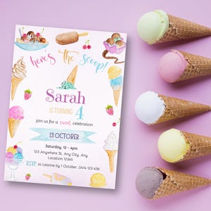 Icecream Birthday Party Invitation, Here's the Scoop Invite, Pool ...