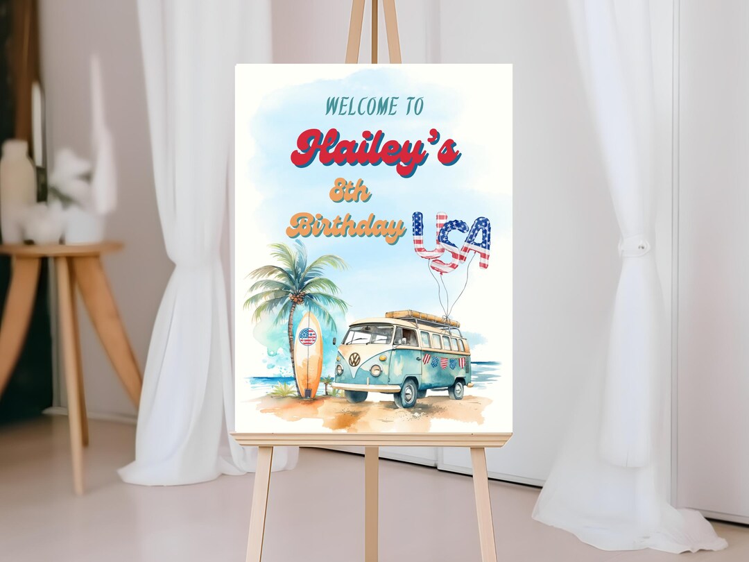 Surfin USA Birthday Welcome Sign, Surf Birthday Party Sign, Summer Surf ...