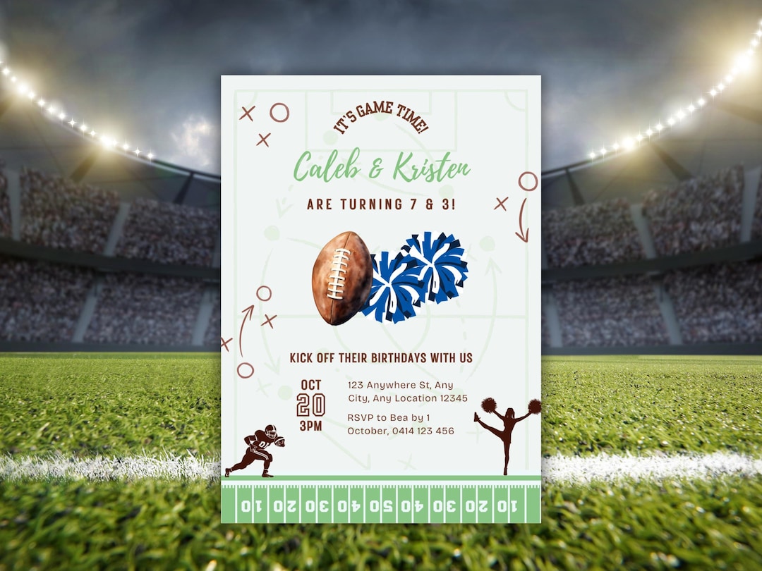 Game on Football Cheerleading Invite, Joint Sibling Football Invitation ...