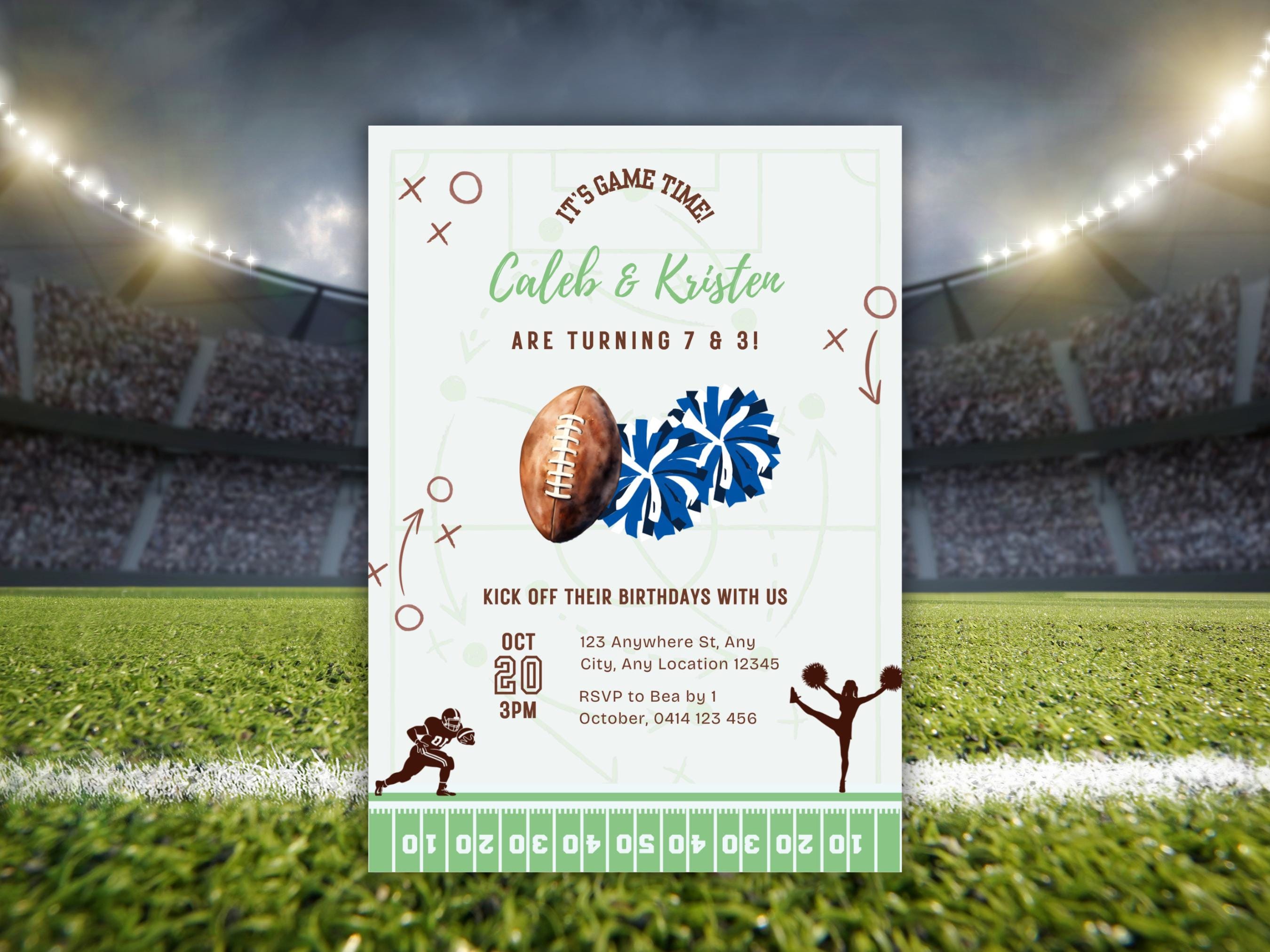 Game on Football Cheerleading Invite, Joint Sibling Football Invitation ...