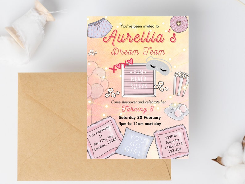 Girl's Slumber Party Invitation, Printable Sleepover Birthday, Girls ...