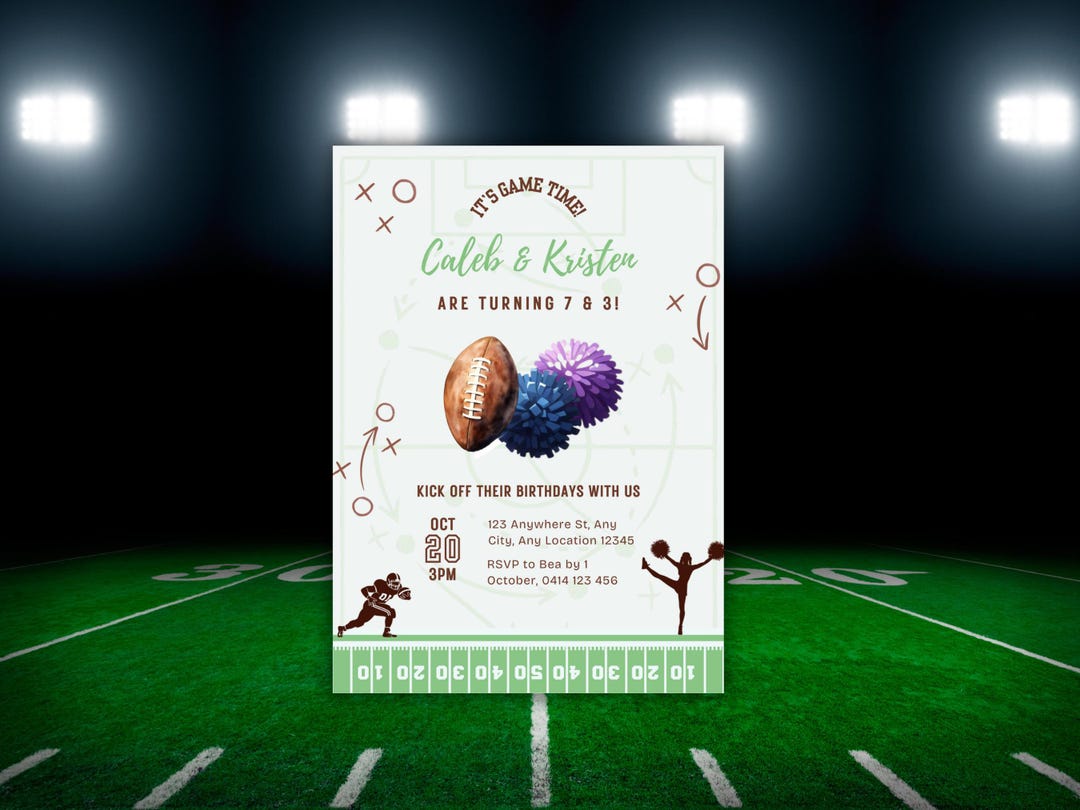 Game on Football Cheerleading Invite, Joint Sibling Football Invitation ...