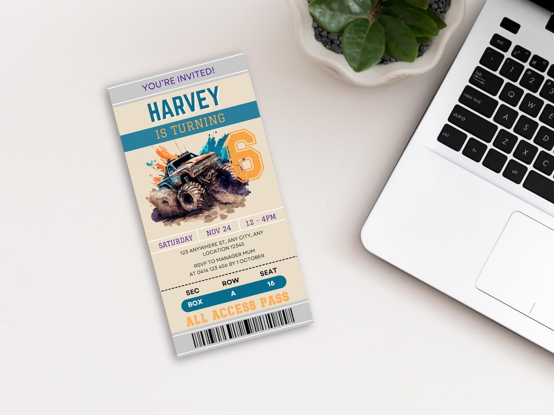 Monster Truck Invite, Monster Truck Rally Ticket Invitation, Monster ...