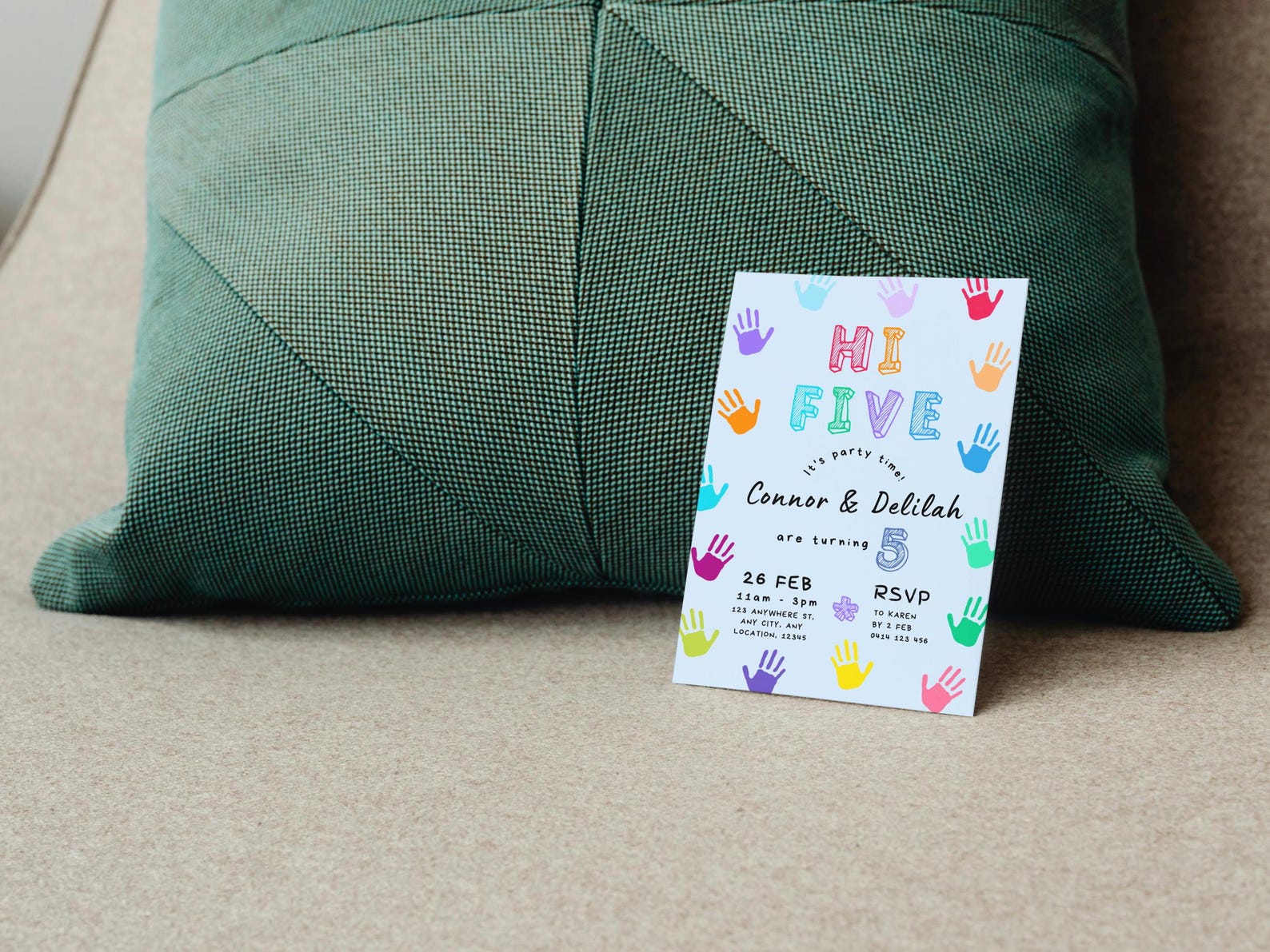 Hi Five Birthday Invite, Printable Hi 5 Invite, Twins High Five ...