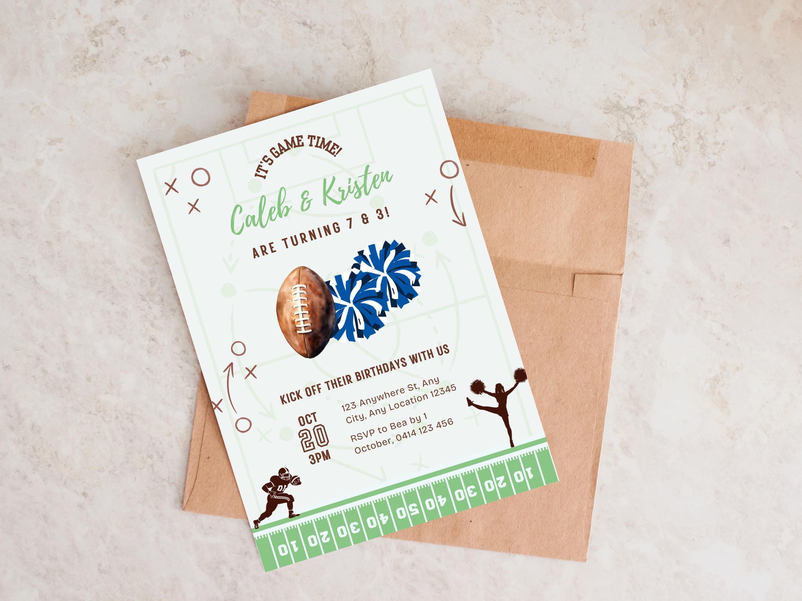 Game on Football Cheerleading Invite, Joint Sibling Football Invitation ...