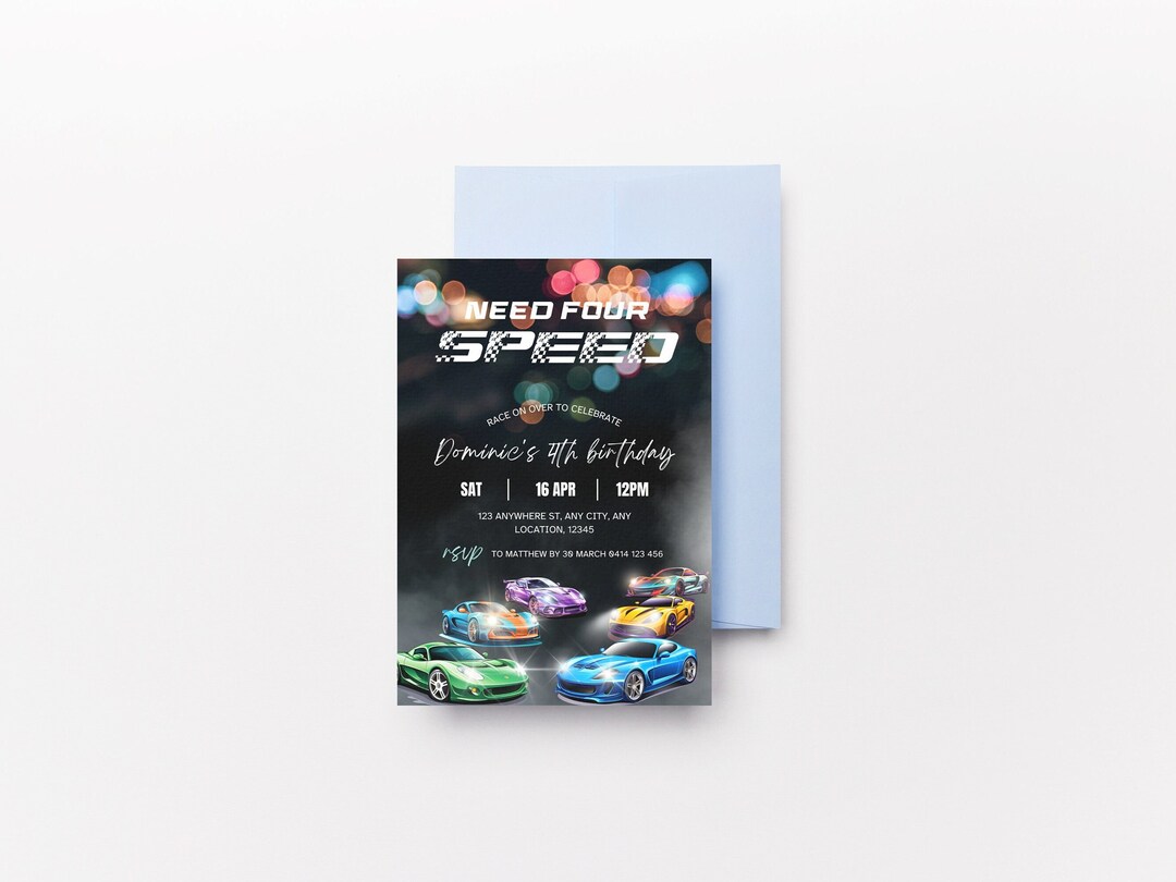Need Four Speed Birthday Party Invitation, Street Racing Party Invite ...