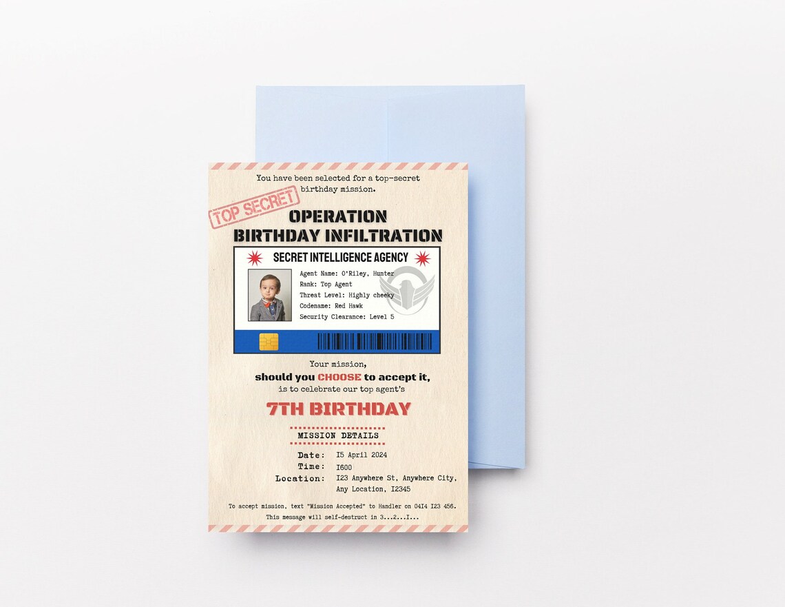 Classified Top Secret Spy Mission Birthday Invitation, Special Secret ...