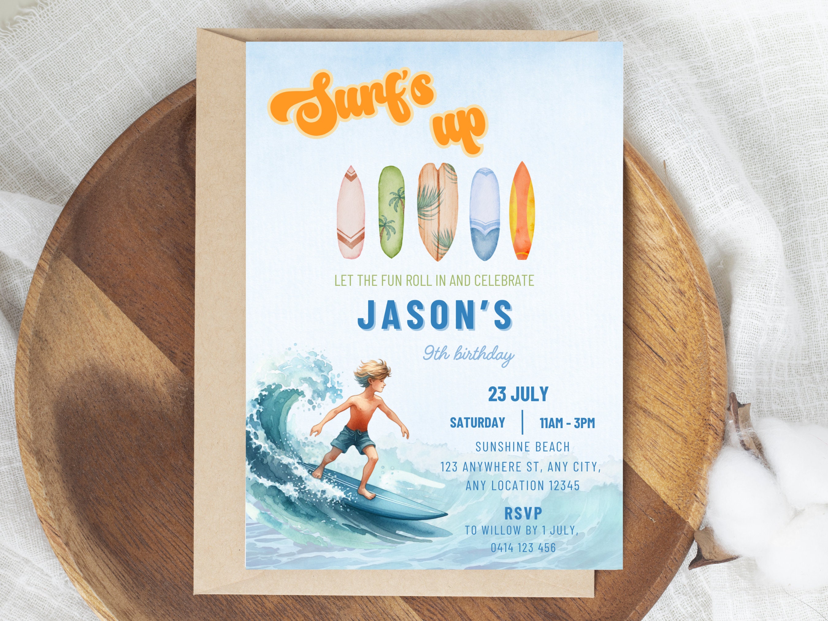 Surf's Up, Beach Birthday, Surf Birthday Party Invitation, Surfer ...