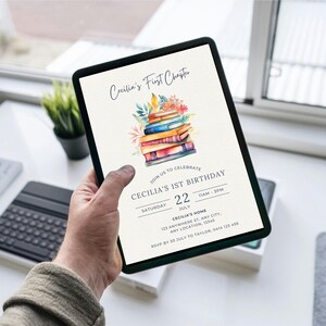 First Chapter Birthday Invitation, Book Worm Invite, Editable Book ...