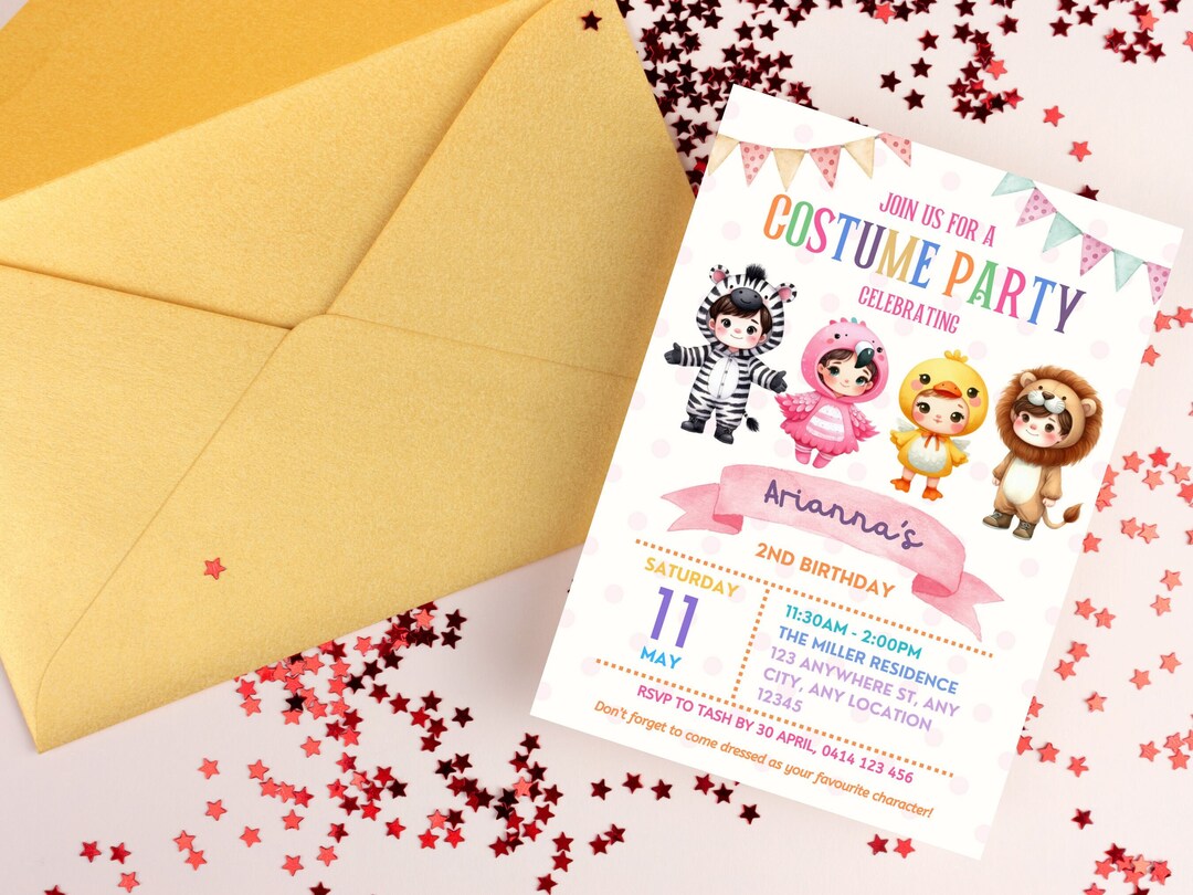 Kids Costume Party Invitation, Girls Dress up Party Birthday Invite ...