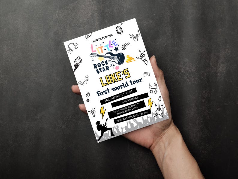 Rock N Roll Birthday Invitation, Boy 1st Birthday, One Rocks Birthday ...