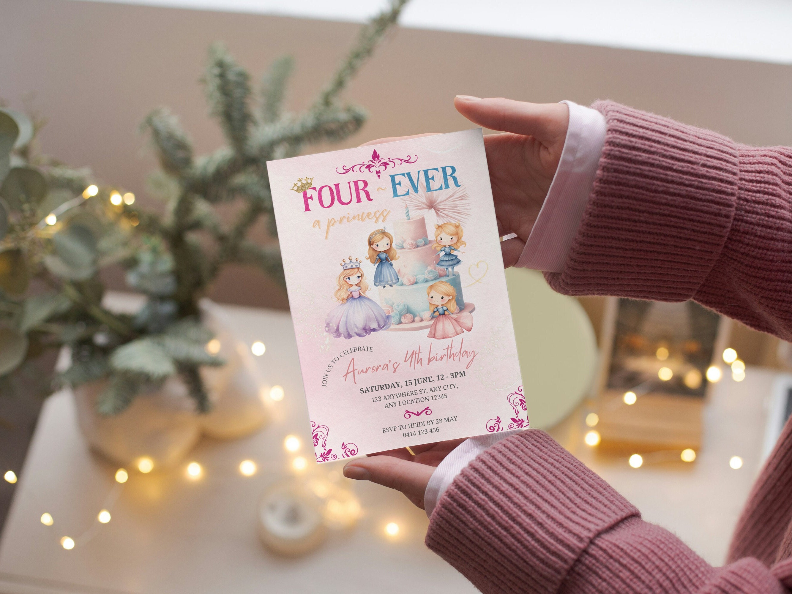 Four Ever a Princess Invitation, Princess Birthday Invitation, Magical ...