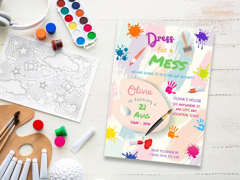 Dress for a Mess Birthday Party Invitation, Art Party Invite, Art in ...