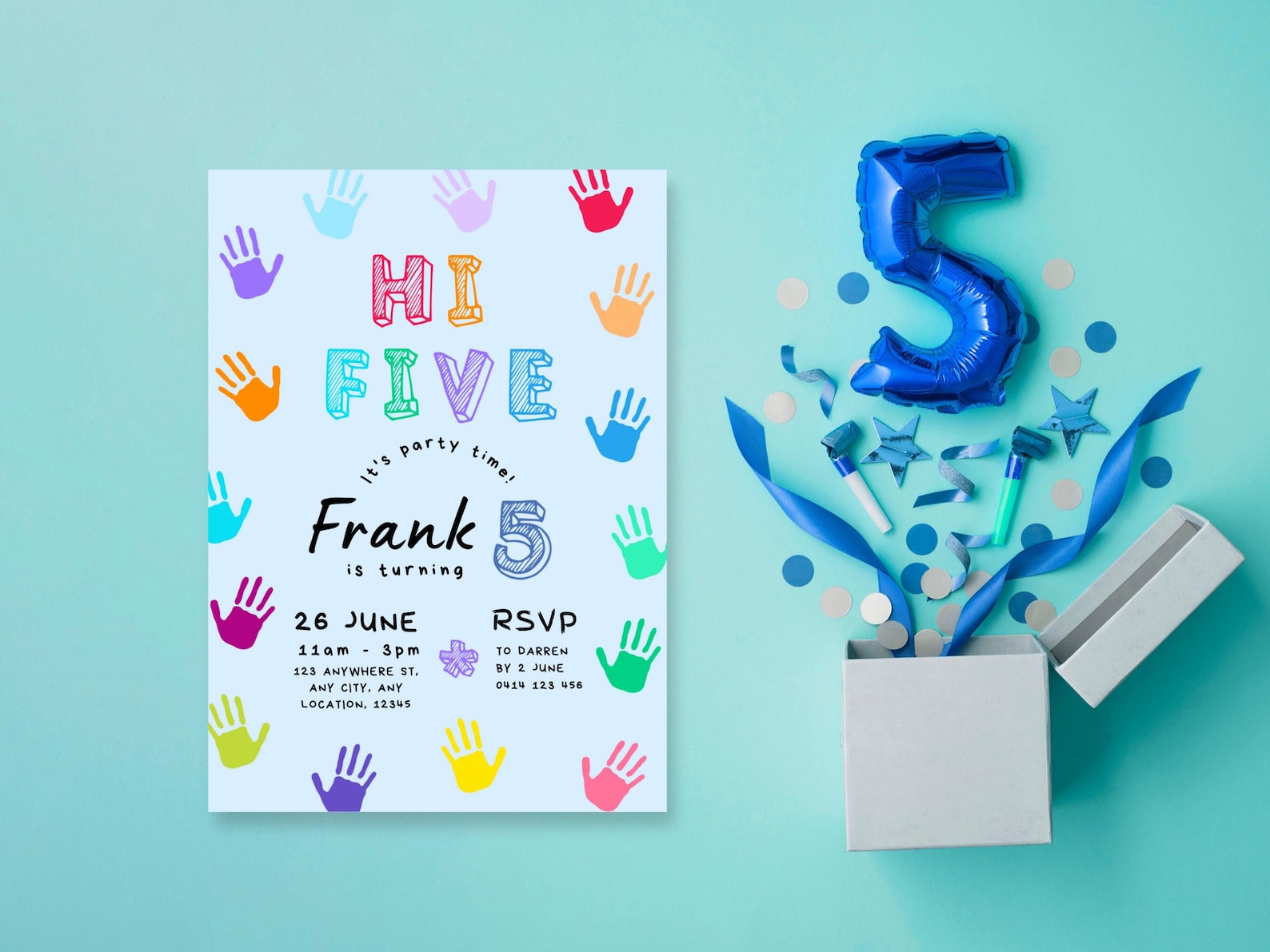 Hi Five Birthday Invite, Printable Hi 5 Invite, High Five Birthday ...