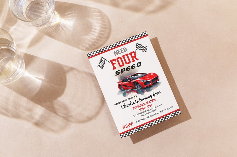 Need Four Speed Birthday Party Invitation, Need 4 Speed Invite, Red ...
