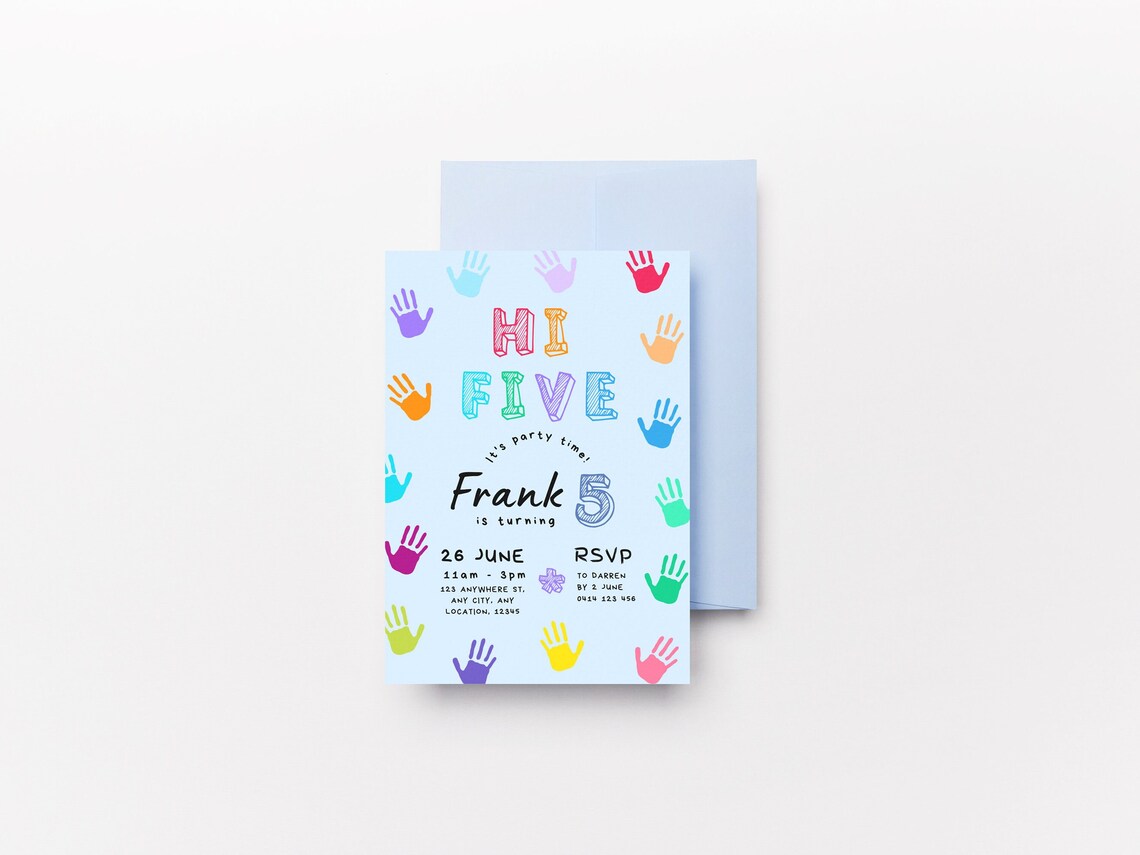Hi Five Birthday Invite, Printable Hi 5 Invite, High Five Birthday ...