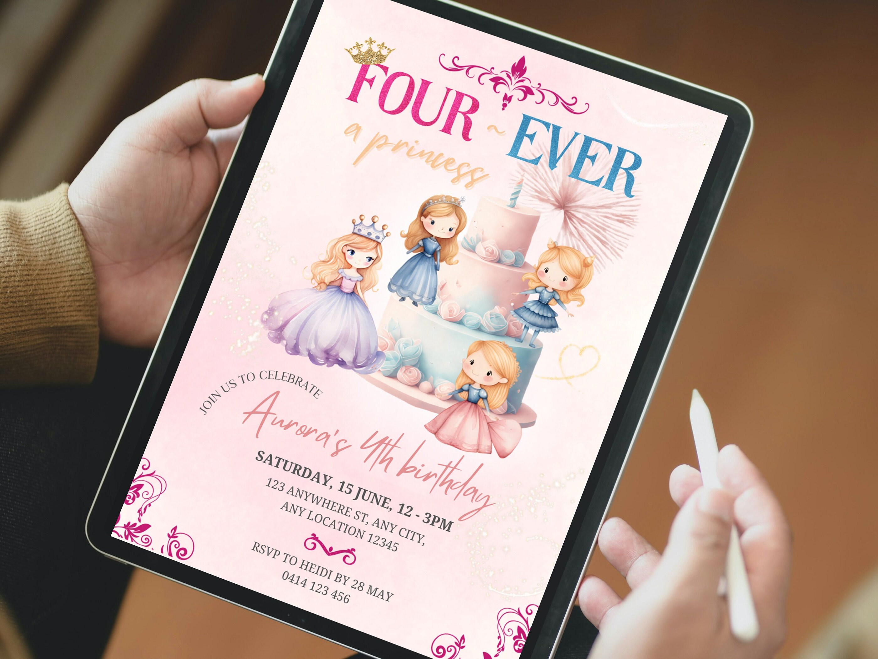 Four Ever a Princess Invitation, Princess Birthday Invitation, Magical ...