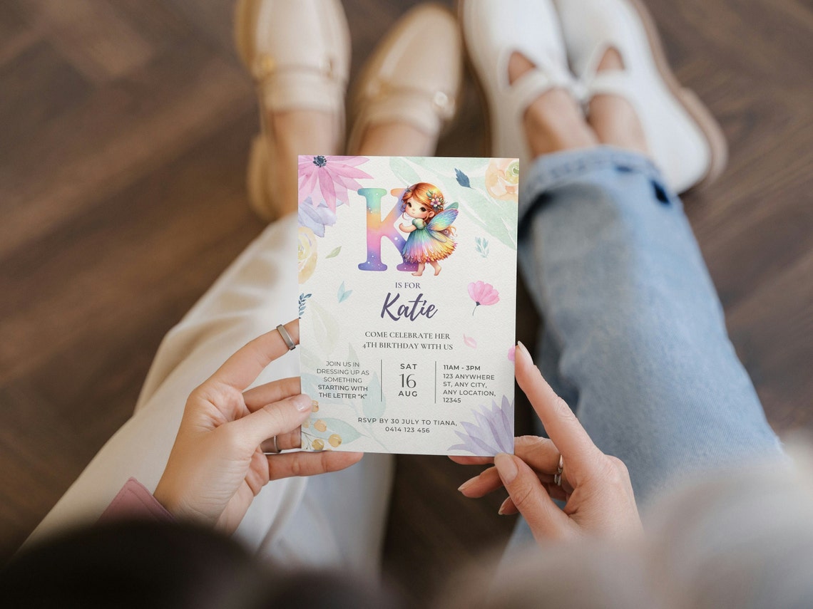 First Letter of Your Name Party Invitation, Fairy Birthday Party Invite ...