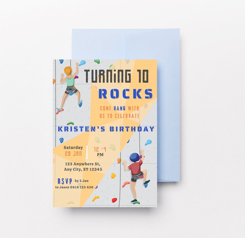 Indoor Rock Climbing Birthday Party Invitation, Climbing Wall Invite ...