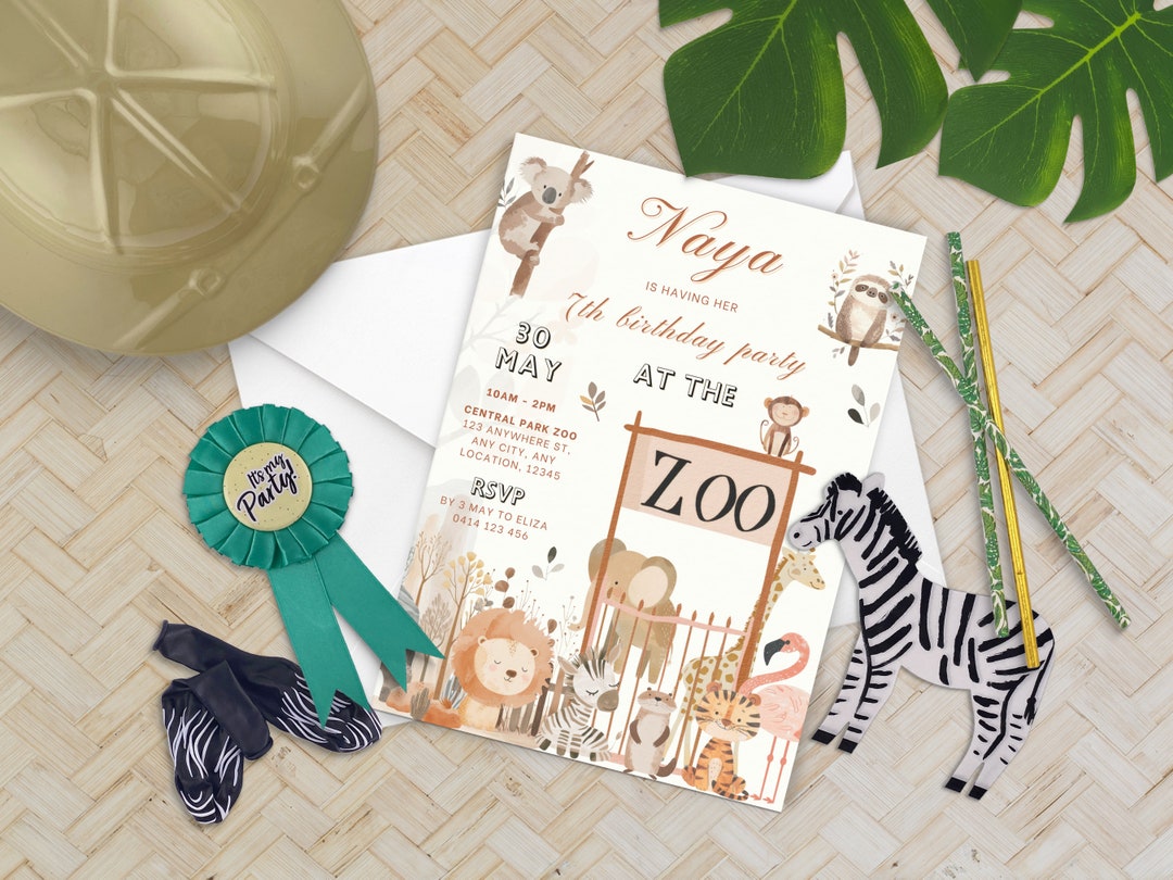 Zoo Party Invite, Zoo Visit Birthday, Party Animal, Jungle Animals ...