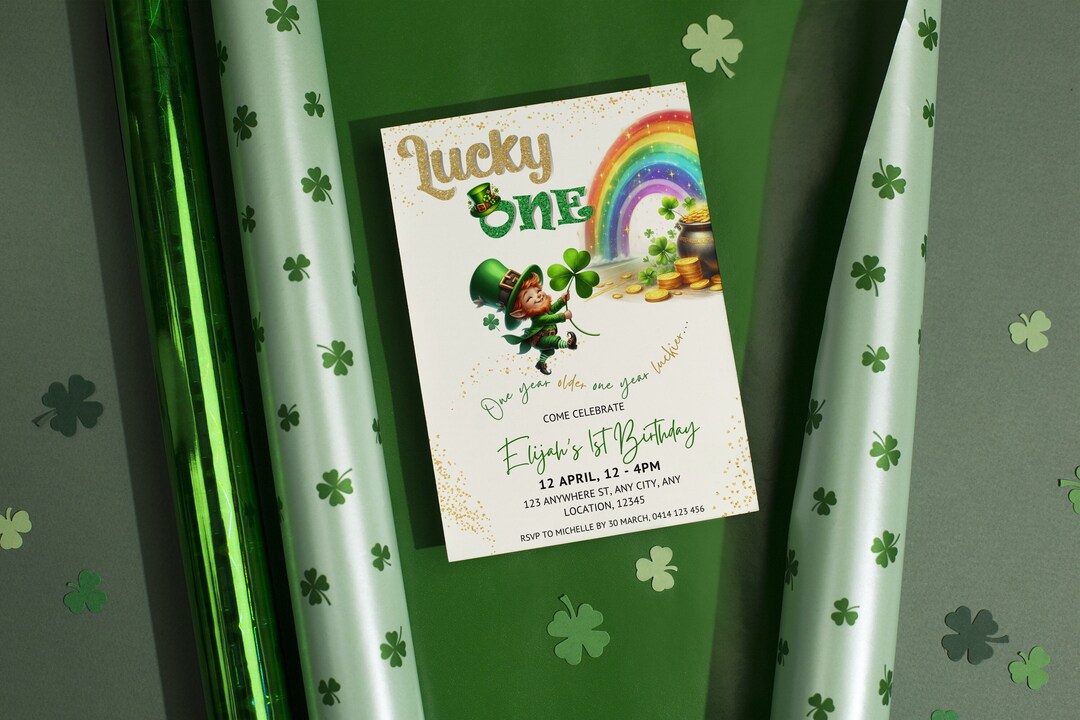 Lucky One Birthday Invite, St Patrick's Birthday Invitation, Clover ...