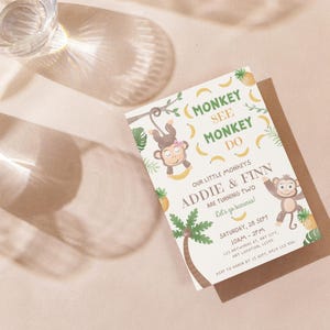 Siblings Monkey Birthday Invitation, Monkey See Monkey Two Birthday ...