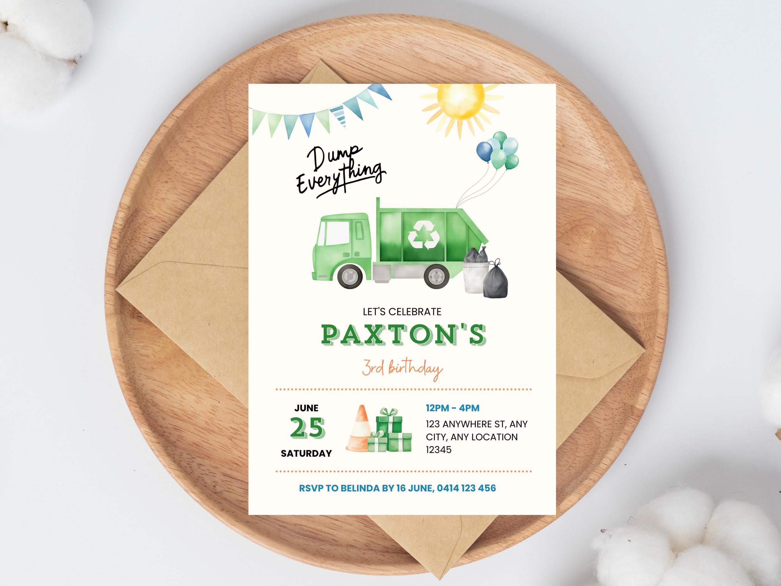 Trash Truck Party Invite, Dump Truck Invite, Dump Everything Invitation ...