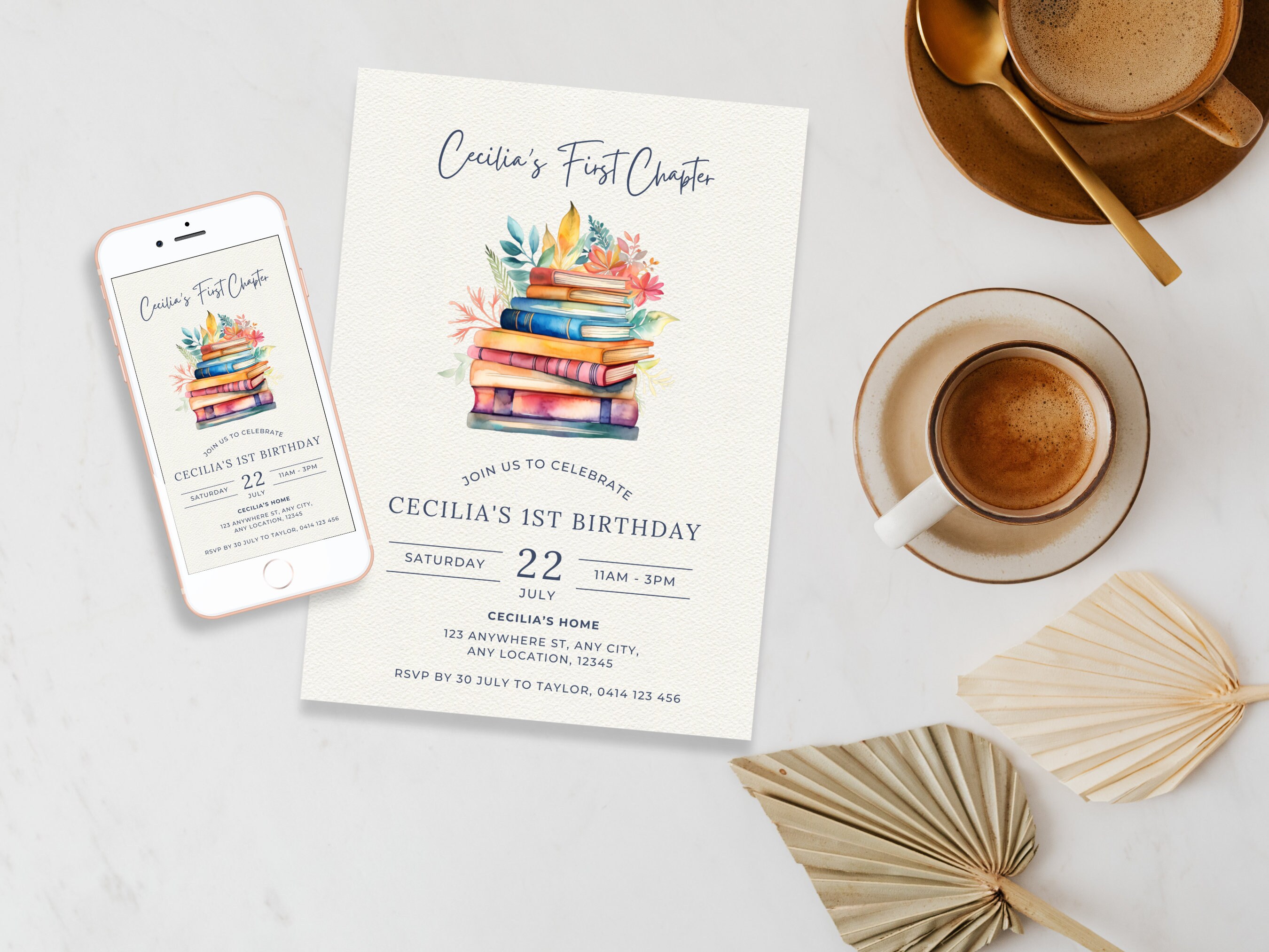 First Chapter Birthday Invitation, Book Worm Invite, Editable Book ...