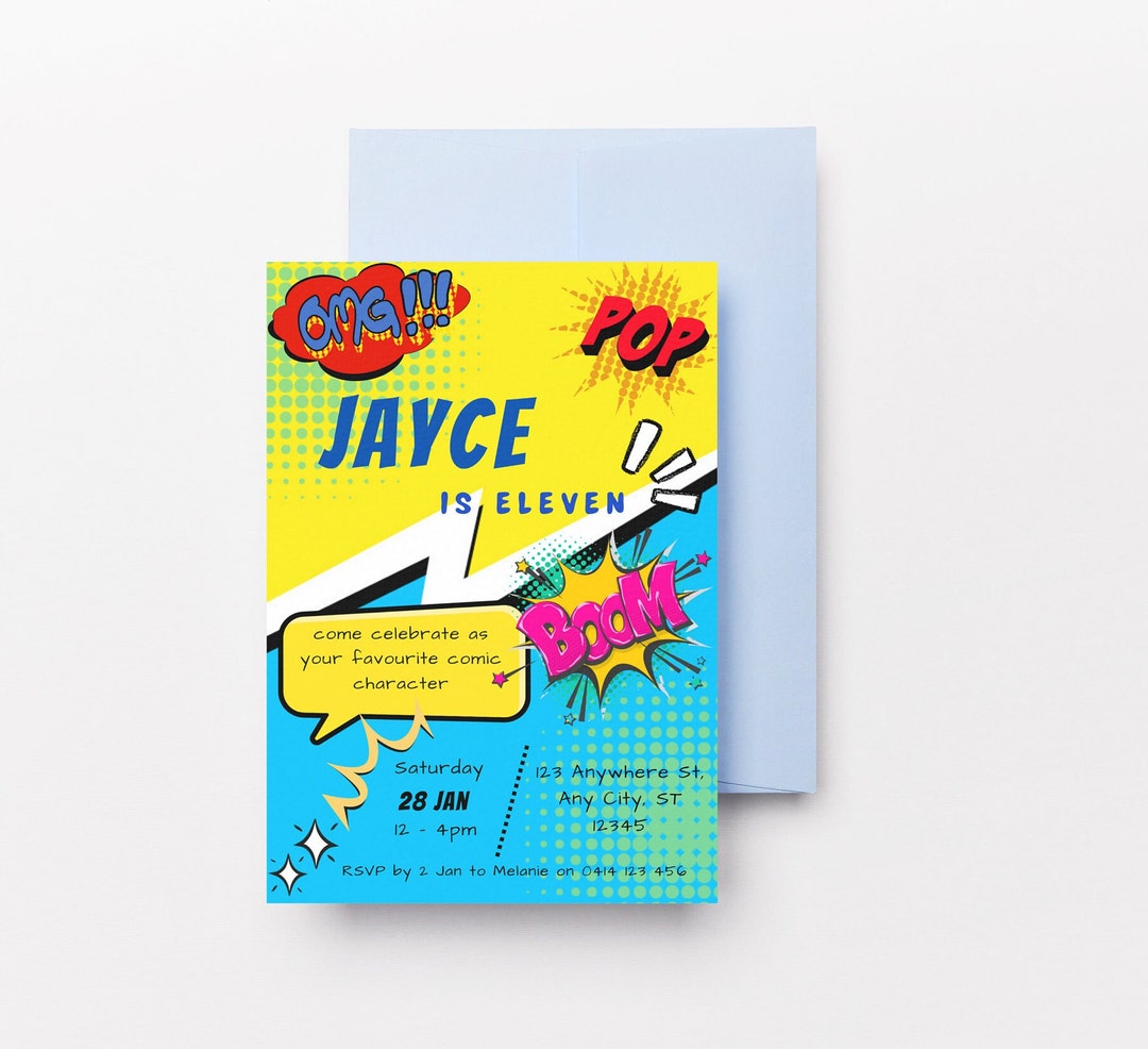 Comic Superhero Birthday Invitation, Comic Theme Party, Comic Book ...
