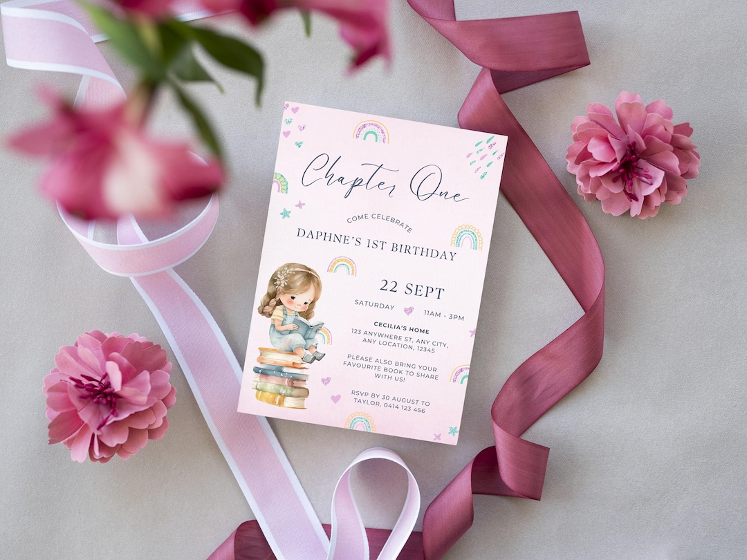 Storybook Birthday Invitation, Reading Books Invite, Book Worm Invite ...