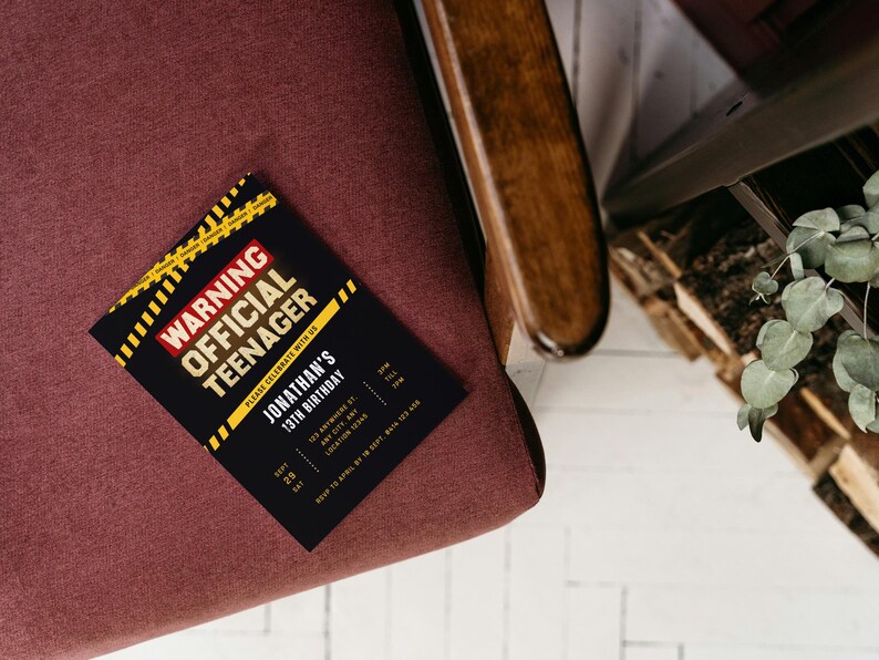 Warning Officially a Teenager, Teenager Birthday Invitation, 13th ...