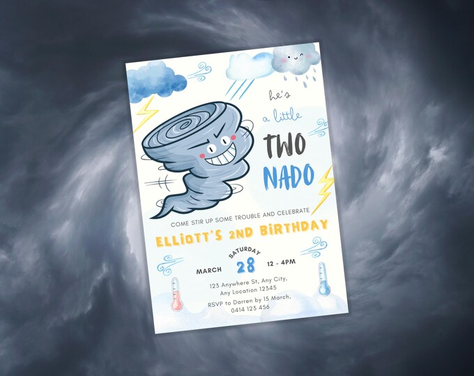 Editable Tornado Birthday Invitation - Storm Hurricane Fournado Party E ...