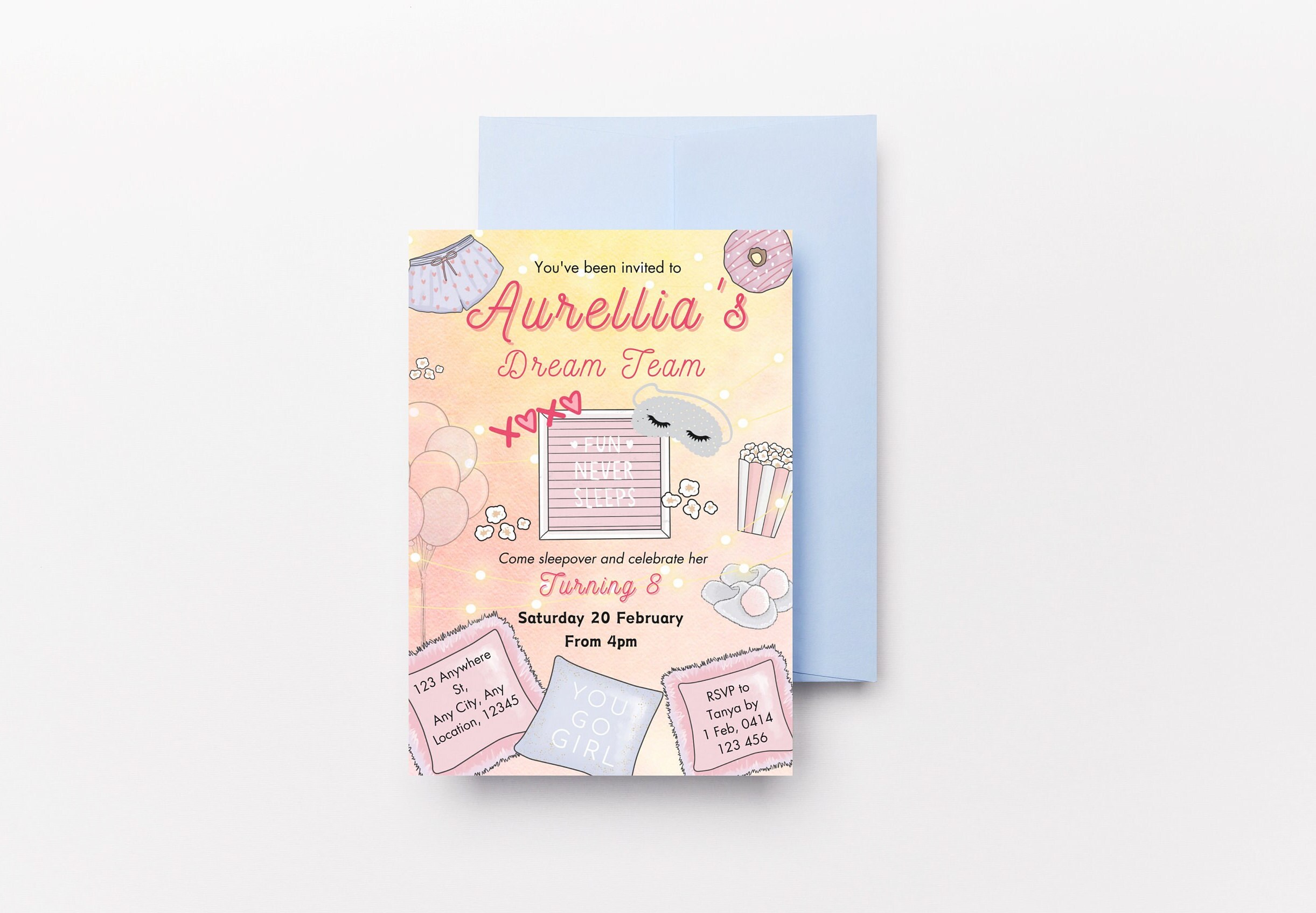 Girl's Slumber Party Invitation, Printable Sleepover Birthday, Girls ...