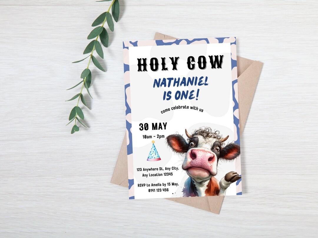 Holy Cow I'm One Birthday Invite, 1st Birthday Invitation, Holy Cow ...
