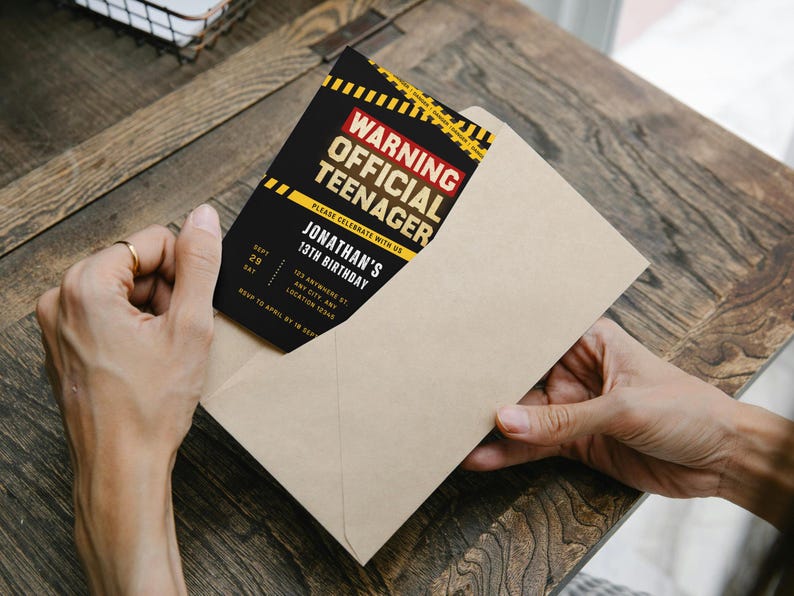 Warning Officially a Teenager, Teenager Birthday Invitation, 13th ...