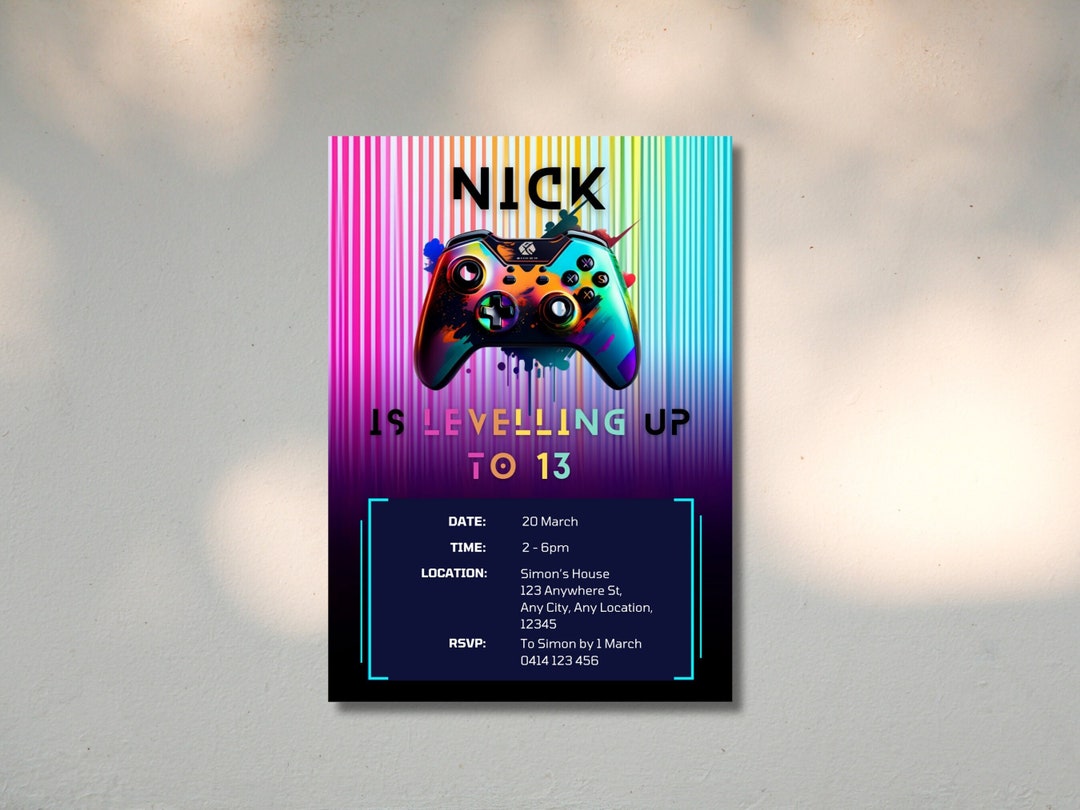 Gaming Birthday Invite, Game On, Level up Birthday Invite, Boy Gamer ...