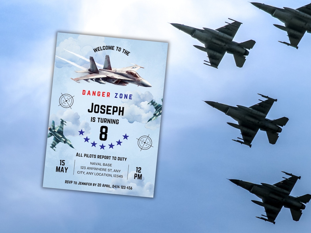Top Gun Birthday Party Invite, Fighter Jet Invitation, Military Jet ...
