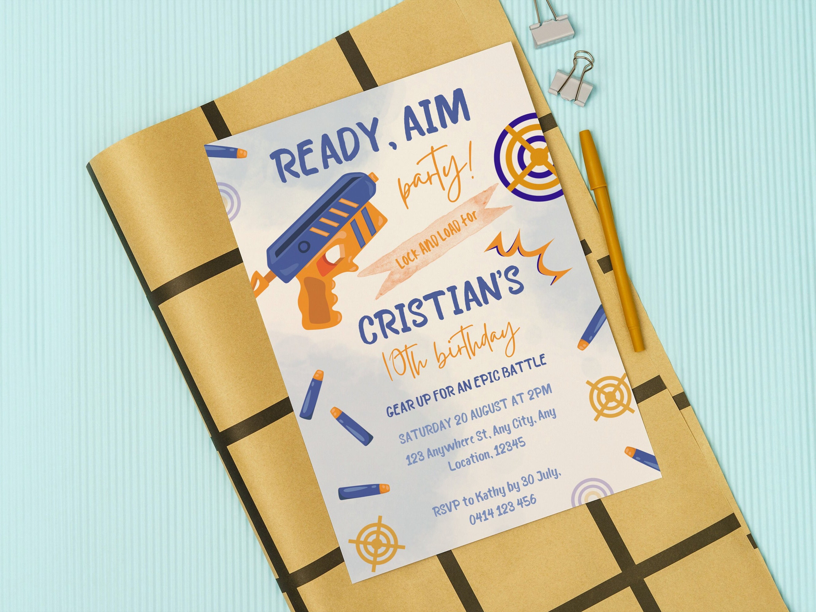 Dart Gun Birthday Invitation, Dart Gun Party, Nerf War, Nerf Gun Party ...