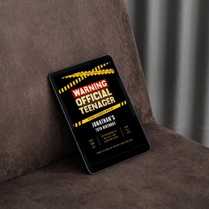 Warning Officially a Teenager, Teenager Birthday Invitation, 13th ...