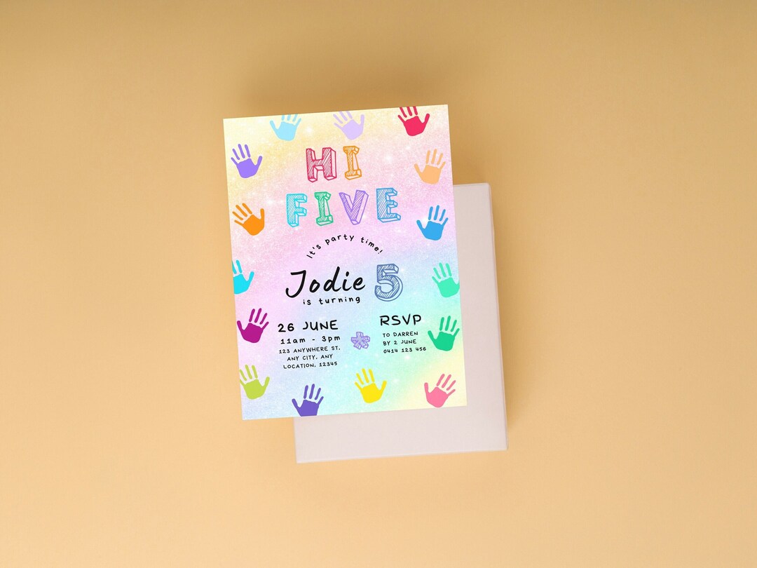 Hi Five Birthday Invite, Printable Hi 5 Invite, High Five Birthday ...