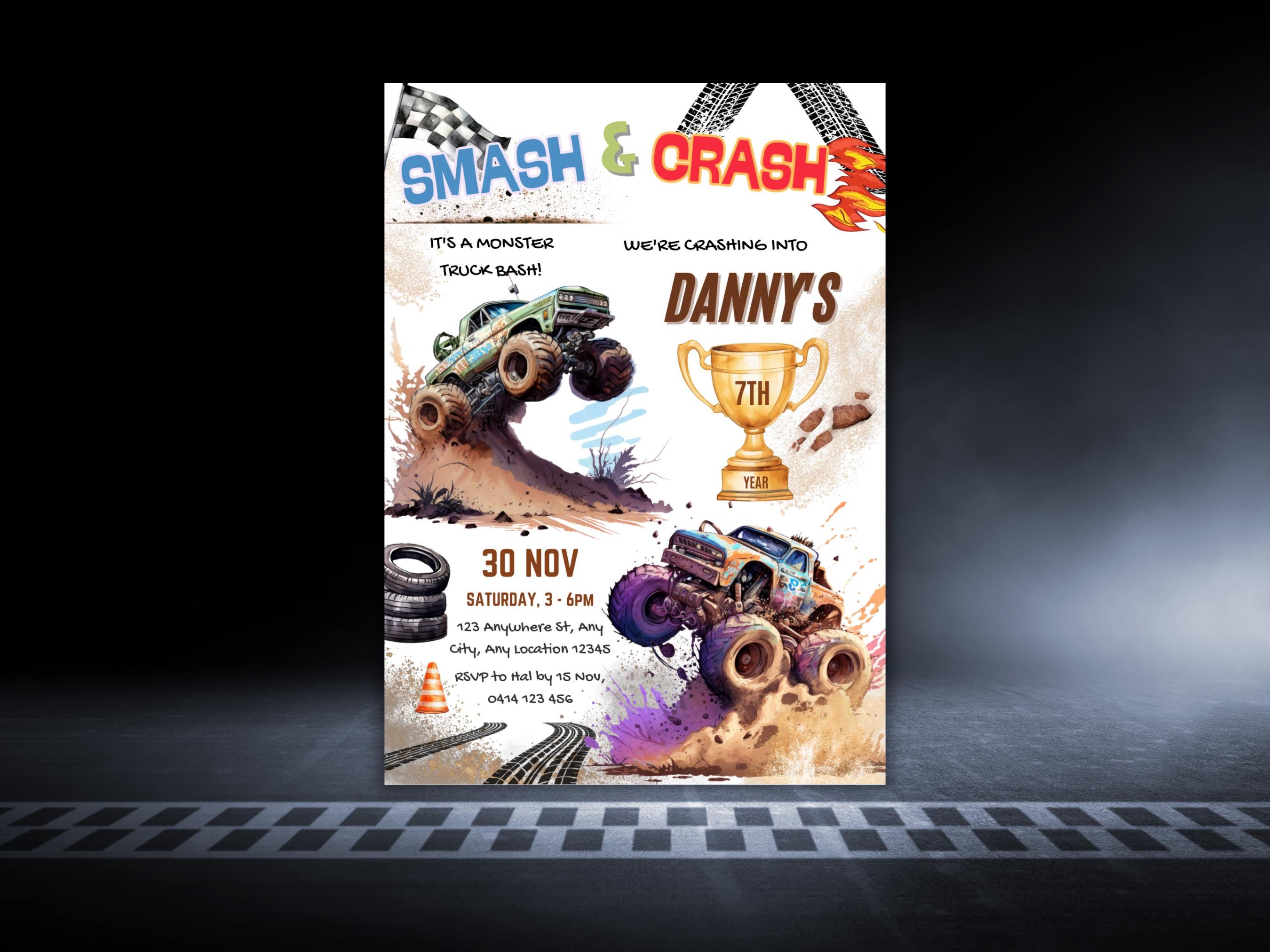 Smash and Crash Birthday Invitation, Monster Truck Birthday Party ...