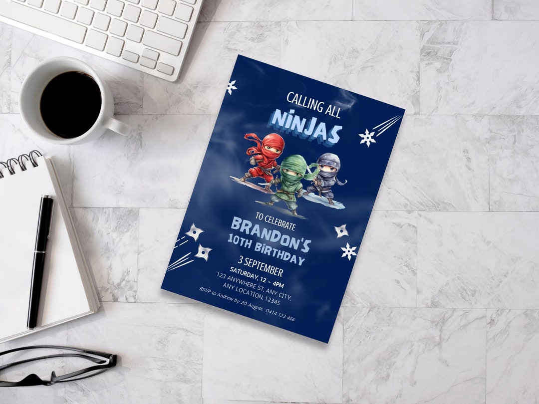 Ninja Birthday Invite, Blue Ninja Kids Party, Boy Girl Birthday ...